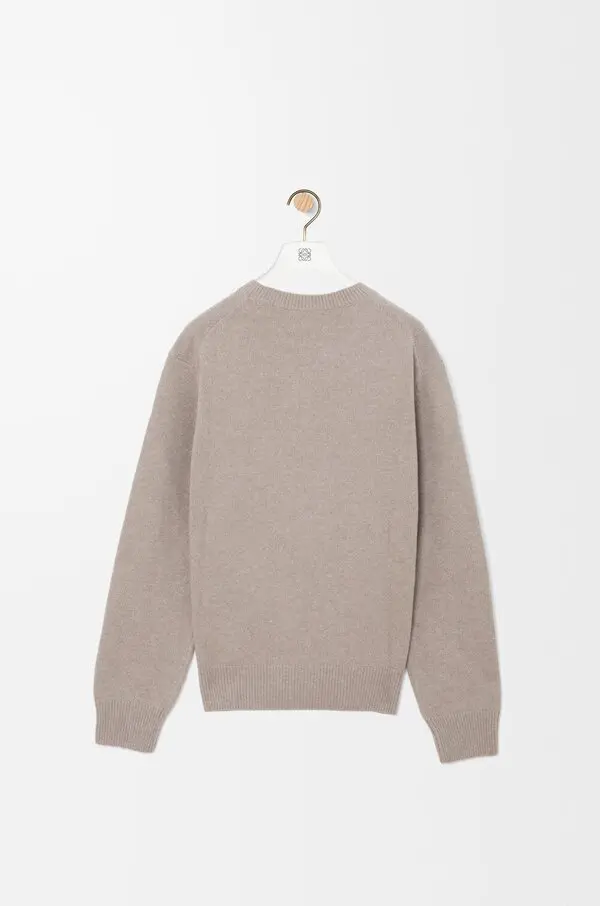 Loewe Logo Embroidered Crew Neck Sweater - Light Gray