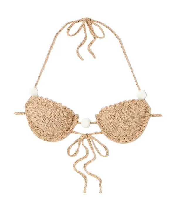 Magda Butrym Crocheted Bikini Top With Artificial Pearls - Nude