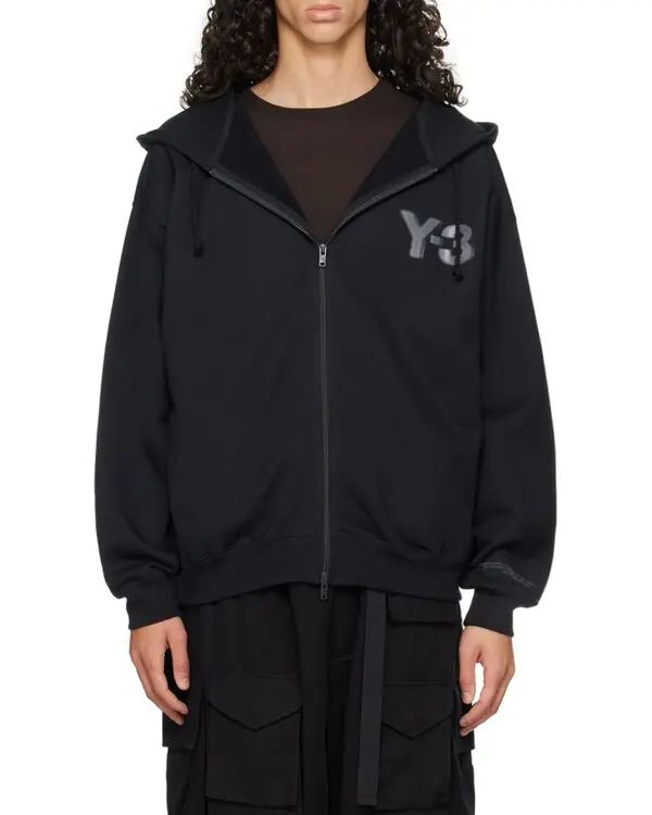 Y3 Logo Printed Zip-up Hoodie
