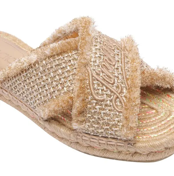 JIMMY CHOO Round Toe Logo Embroidered Sandals