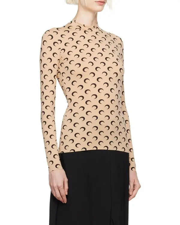 MARINE SERRE Moon Print High Neck Long Sleeve T-shirt
