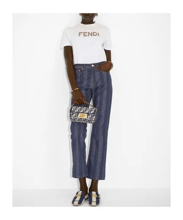Fendi Logo Sequin Embellished Crewneck T-shirt - White