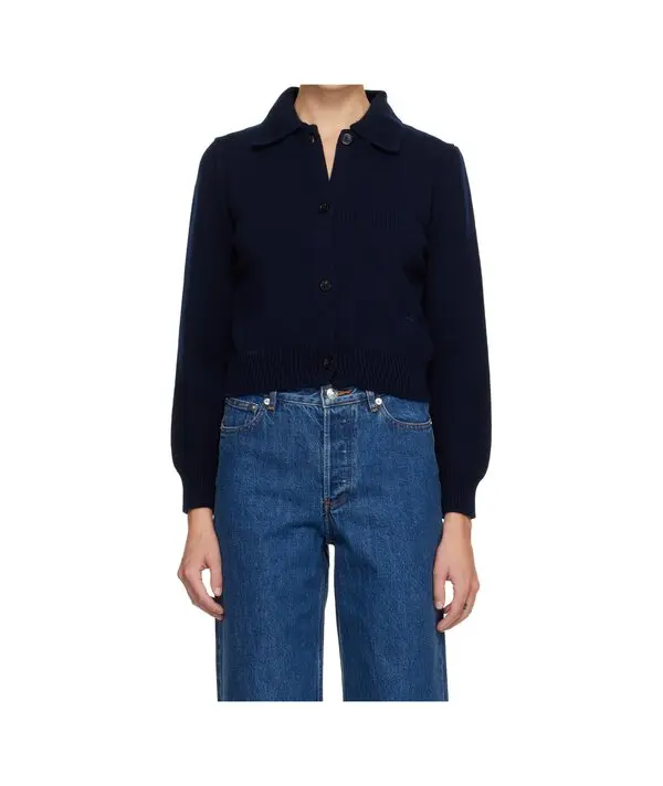 A.p.c. Collared Wool Knit Cardigan - Deep Navy Blue