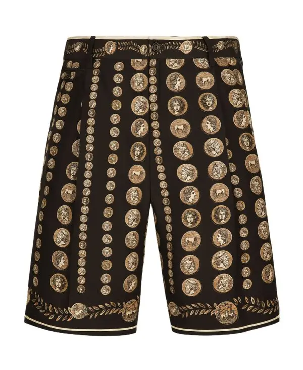 Dolce & Gabbana Coin Printed Silk Bermuda Shorts