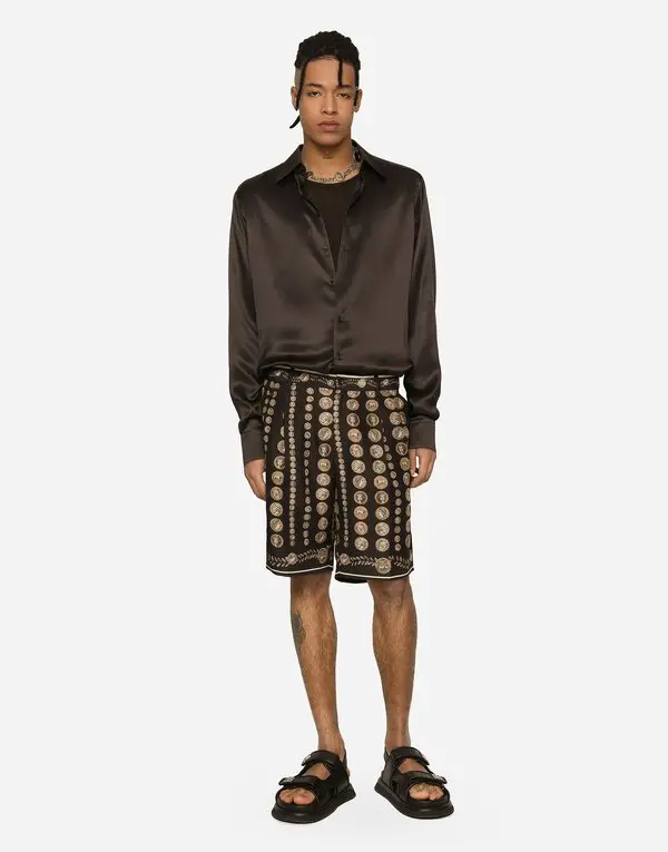 Dolce & Gabbana Coin Printed Silk Bermuda Shorts