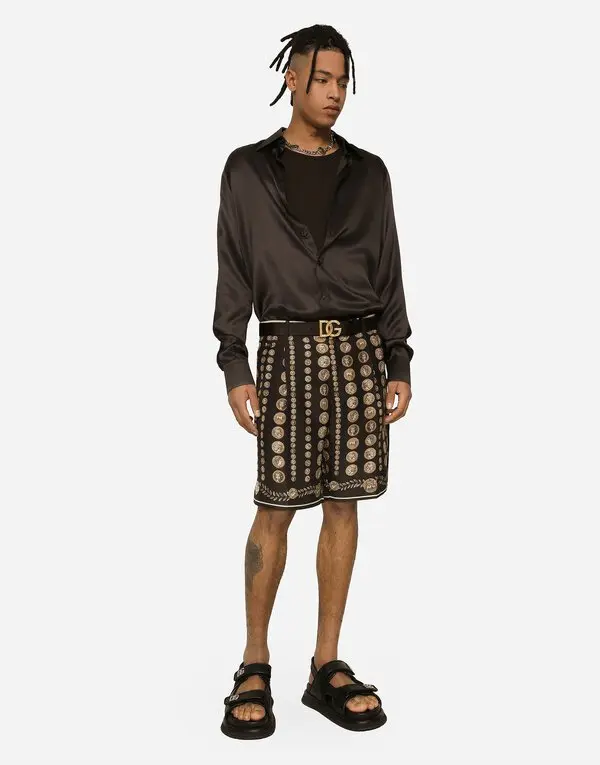 Dolce & Gabbana Coin Printed Silk Bermuda Shorts