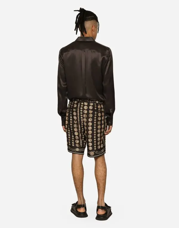 Dolce & Gabbana Coin Printed Silk Bermuda Shorts