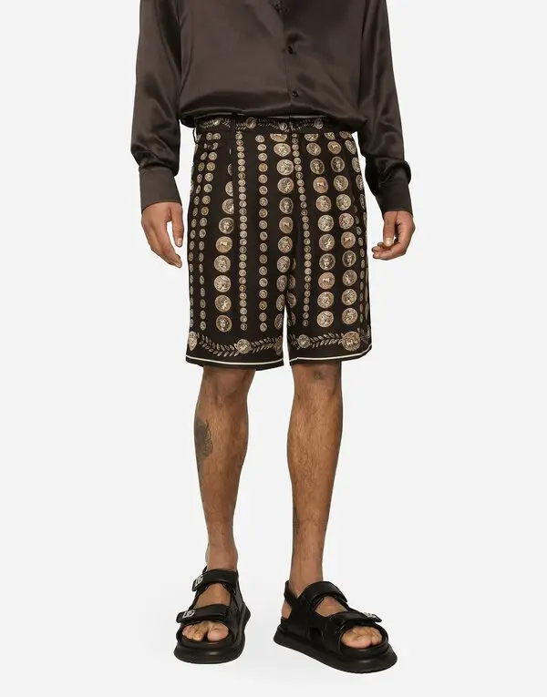 Dolce & Gabbana Coin Printed Silk Bermuda Shorts