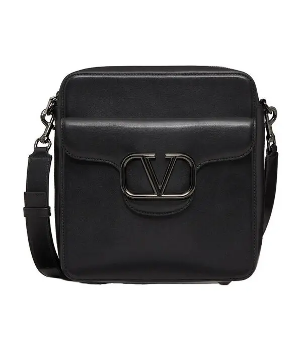 Valentino Garavani Vlogo Leather Messenger Bag - Black