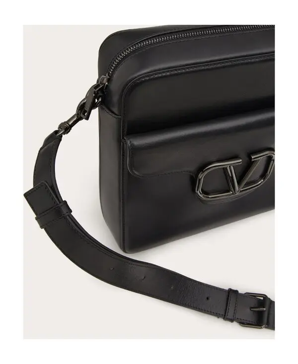 Valentino Garavani Vlogo Leather Messenger Bag