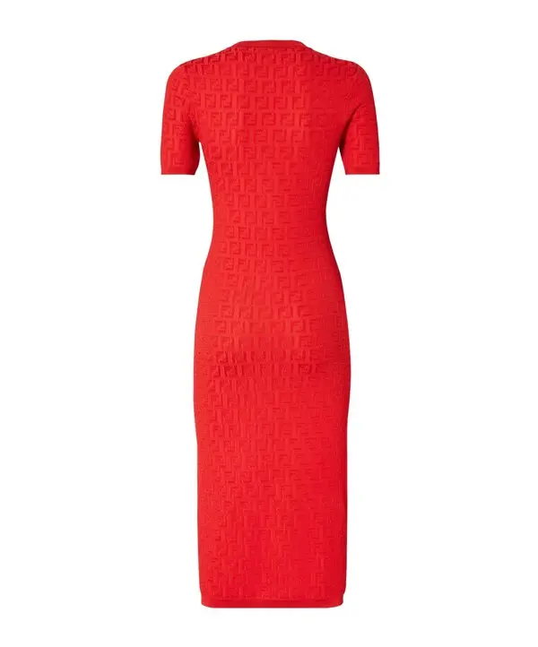 Fendi Ff Motif Knitted Midi Dress - Red
