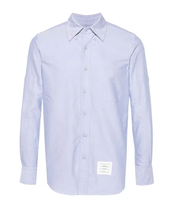 Thom Browne Rwb Striped Long-sleeved Shirt - Light Blue