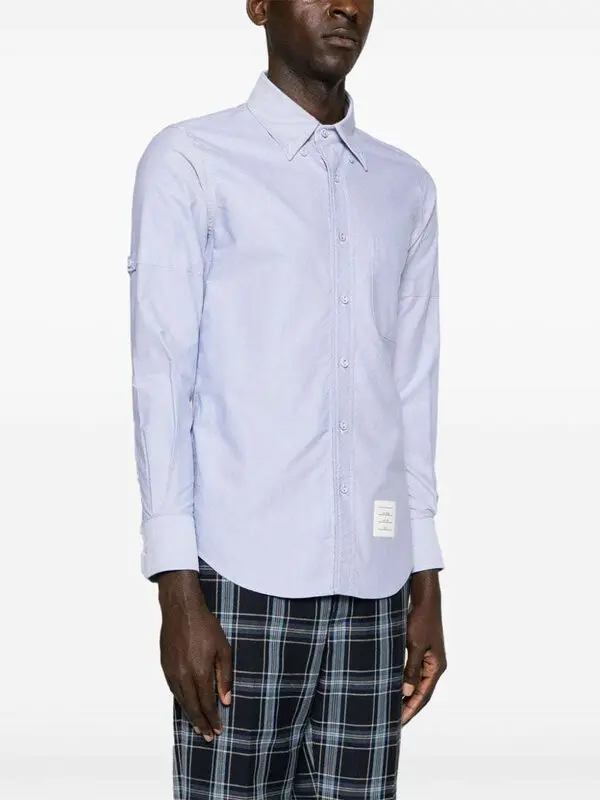 Thom Browne Rwb Striped Long-sleeved Shirt - Light Blue