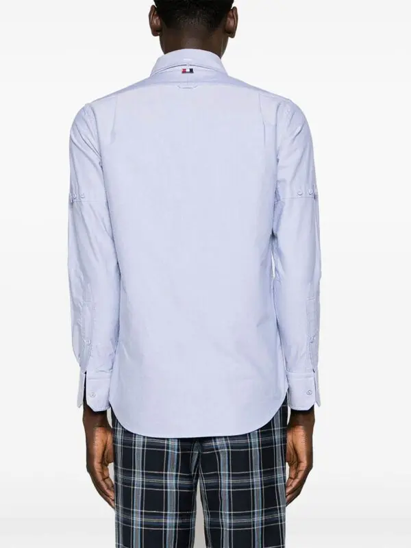 Thom Browne Rwb Striped Long-sleeved Shirt - Light Blue