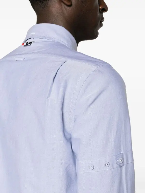 Thom Browne Rwb Striped Long-sleeved Shirt - Light Blue