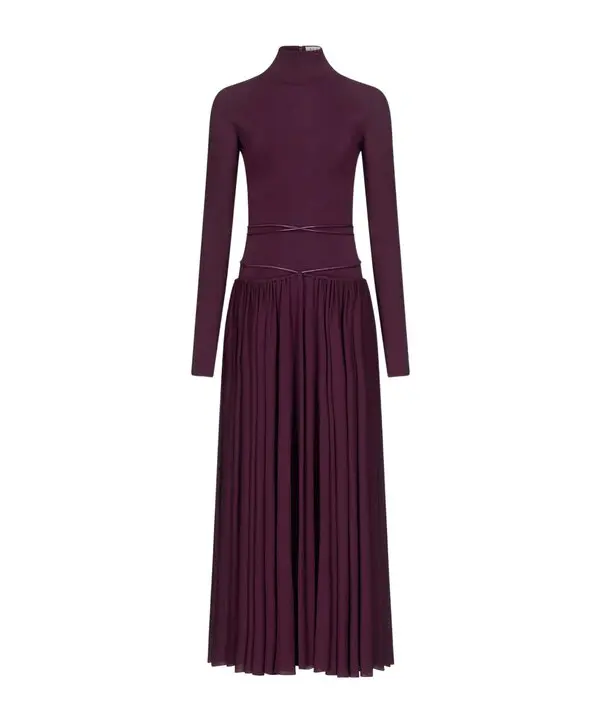 Alaïa Long-sleeved High Collar Pleated Dress