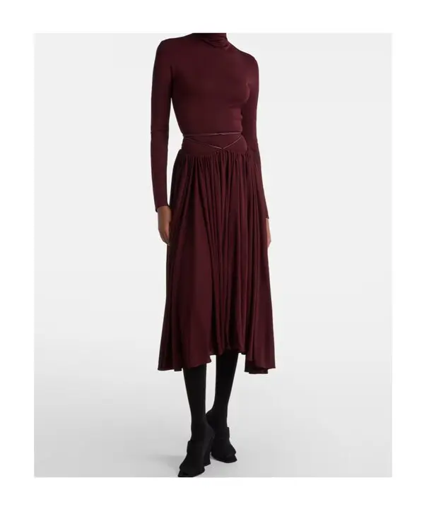 Alaïa Long-sleeved High Collar Pleated Dress