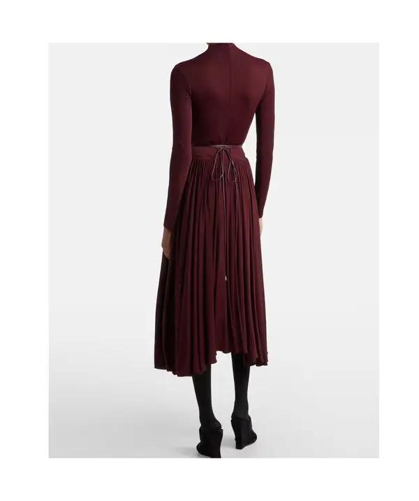 Alaïa Long-sleeved High Collar Pleated Dress