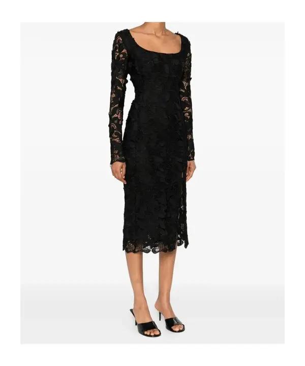 Blumarine Floral Lace Square Neck Midi Dress