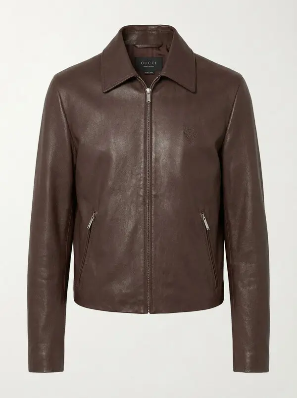 Gucci Washed Stretch Nappa Leather Jacket - Dark Brown