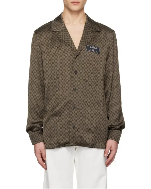 Balmain Monogram-print Satin Shirt