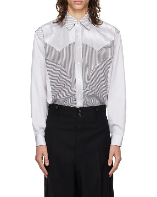 MAISON MARGIELA Panelled Striped Button-up Shirt - White