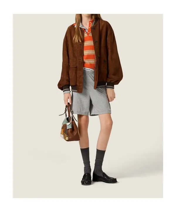 Miu Miu Suede Bomber Jacket With Embossed Monogram