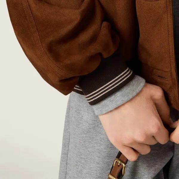 Miu Miu Suede Bomber Jacket With Embossed Monogram