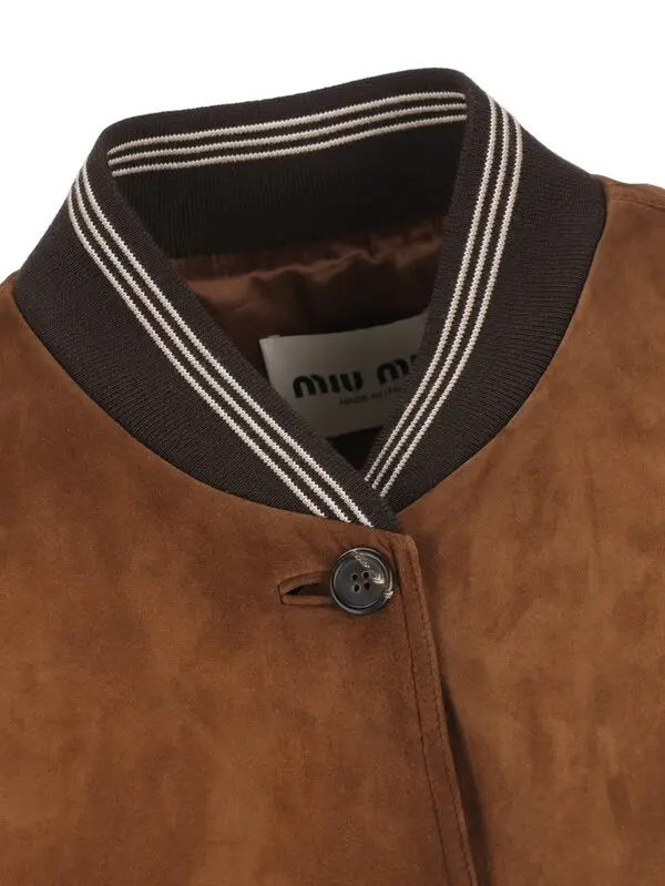Miu Miu Suede Bomber Jacket With Embossed Monogram