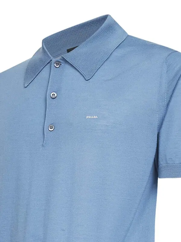 Prada Short-sleeved Knitted Polo Shirt - Pilot Blue