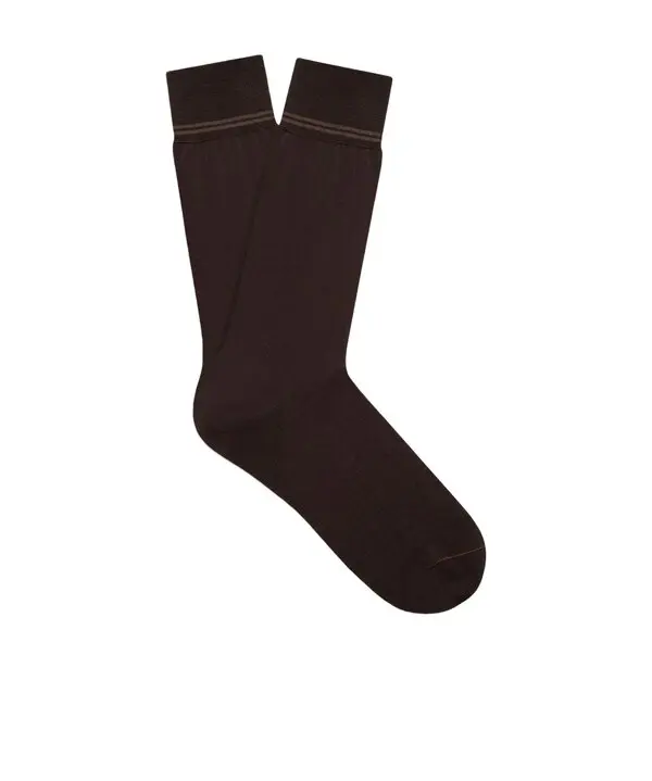 Zegna Cotton Crew Socks With Ribbed Cuffs - Brown