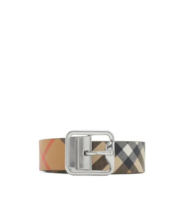 Burberry Reversible Checked B Buckle Belt - Sand/military/silver