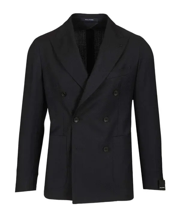 Tagliatore Double-breasted Herringbone Blazer - Black