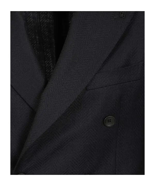Tagliatore Double-breasted Herringbone Blazer - Black