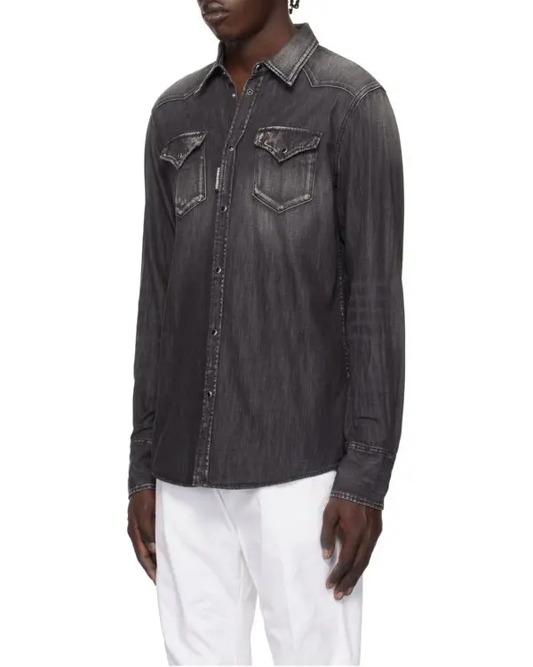 Dsquared2 Distressed Denim Shirt - Black
