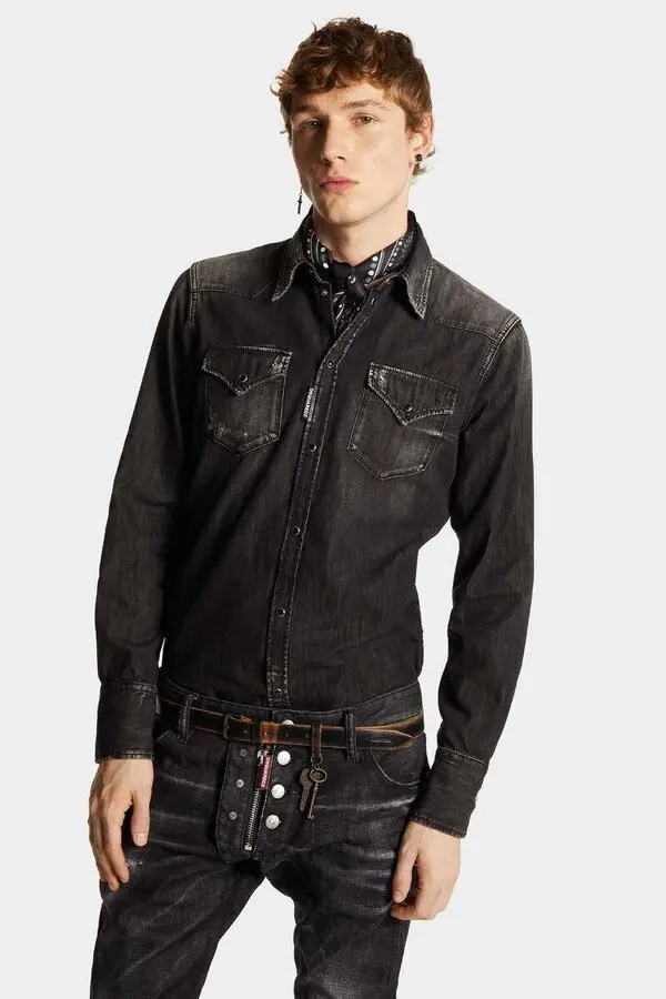 Dsquared2 Distressed Denim Shirt - Black