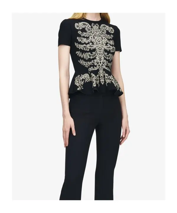 Alexander McQueen Lace Ribcage Jacquard Peplum Top