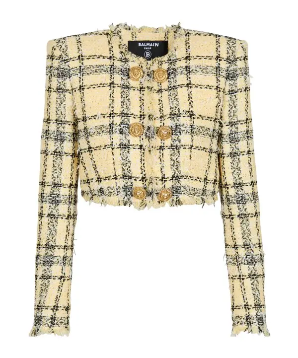 Balmain Glitter Tweed Cropped Jacket - Yellow