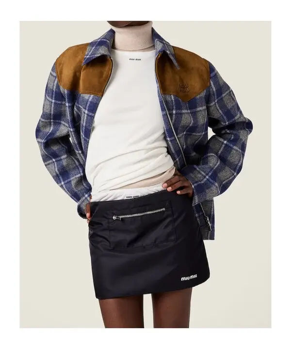 Miu Miu Technical Gabardine Mini Skirt With Zip Pocket