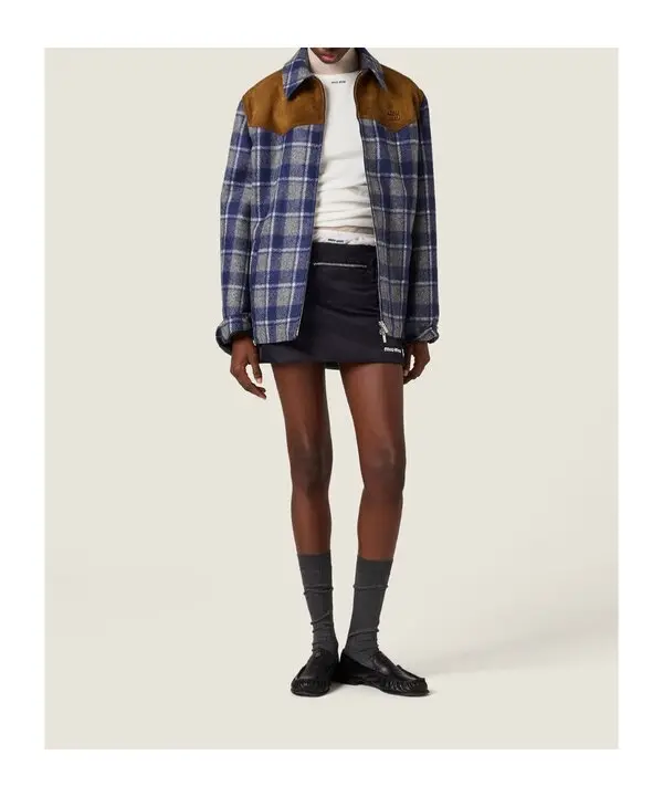 Miu Miu Technical Gabardine Mini Skirt With Zip Pocket