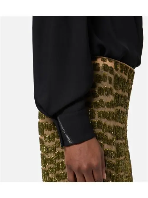 Elisabetta Franchi Slim Fit Georgette Bodysuit With Lapel Collar And Cross-over Drape