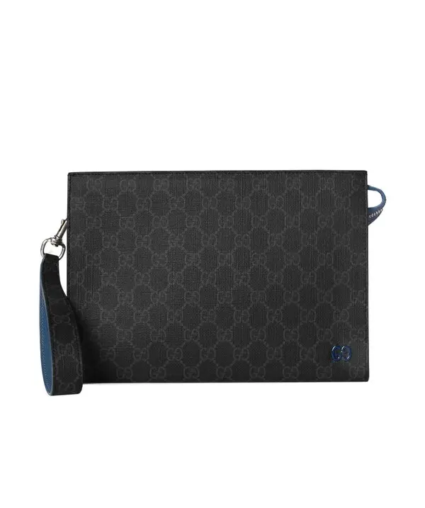 Gucci Monogrammed Clutch Bag With Detachable Wrist Strap - Black