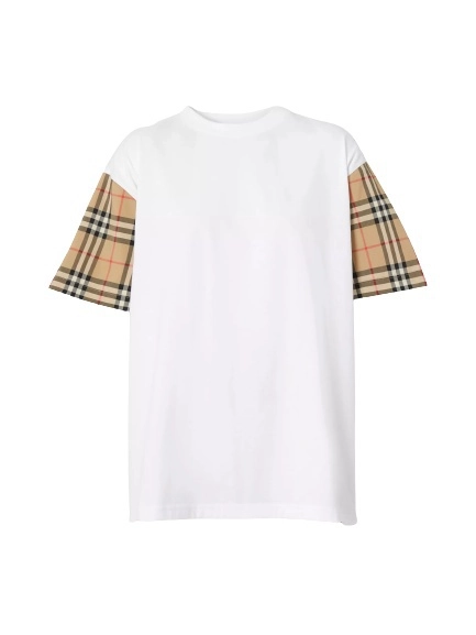 Burberry Crewneck Short Sleeve T-shirt With Check Sleeves - White