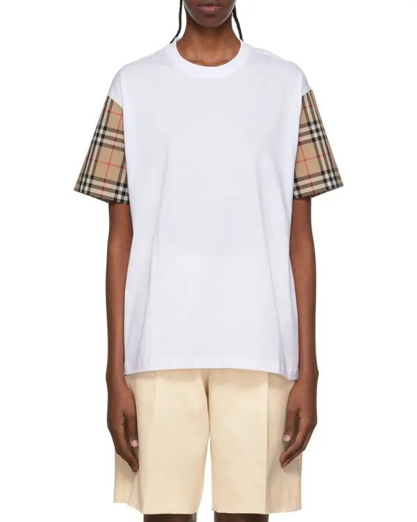 Burberry Crewneck Short Sleeve T-shirt With Check Sleeves