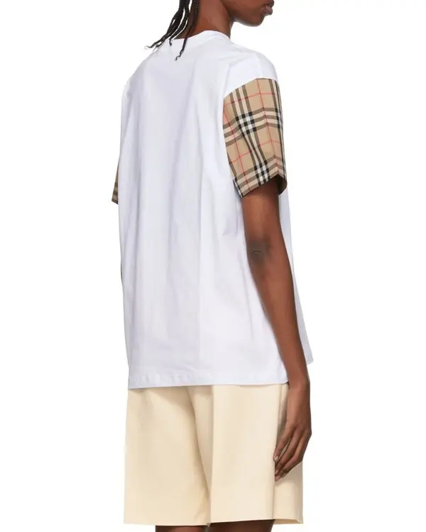 Burberry Crewneck Short Sleeve T-shirt With Check Sleeves