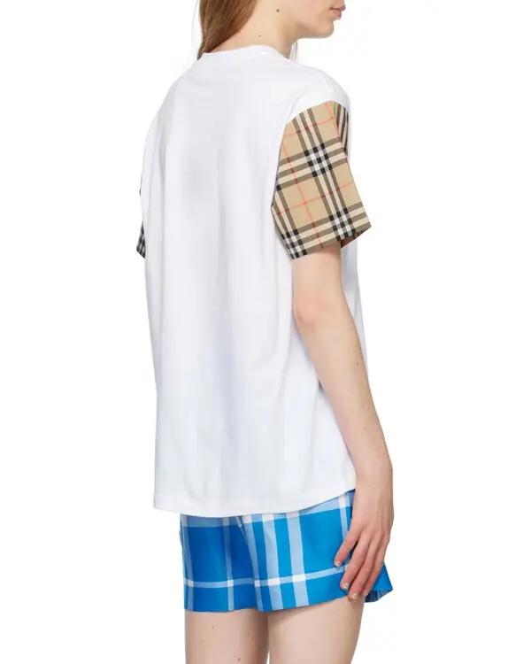 Burberry Crewneck Short Sleeve T-shirt With Check Sleeves
