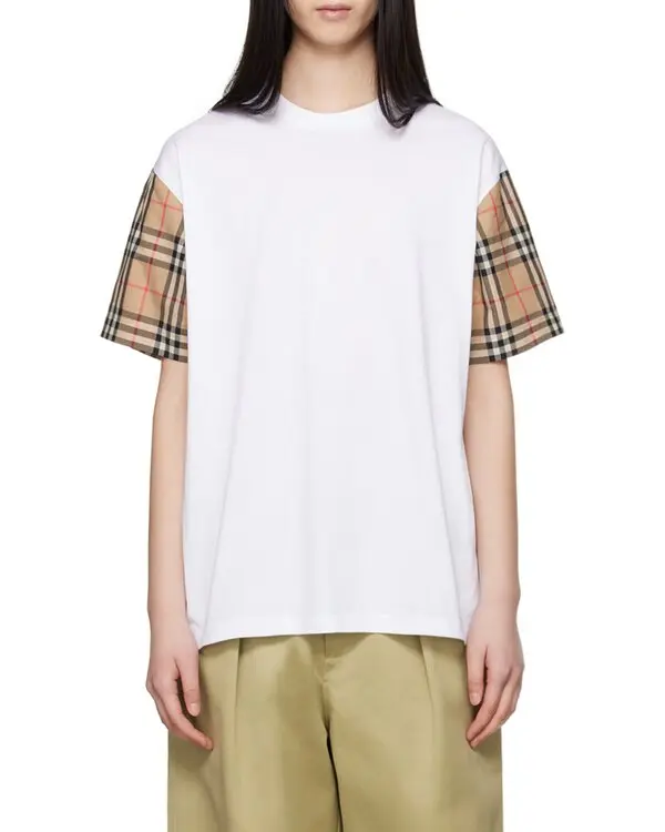Burberry Crewneck Short Sleeve T-shirt With Check Sleeves