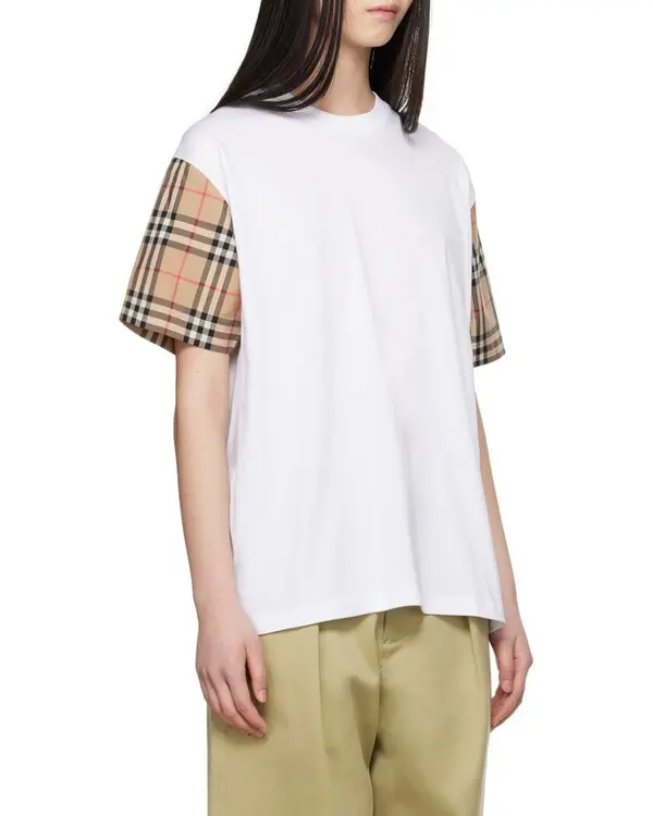 Burberry Crewneck Short Sleeve T-shirt With Check Sleeves