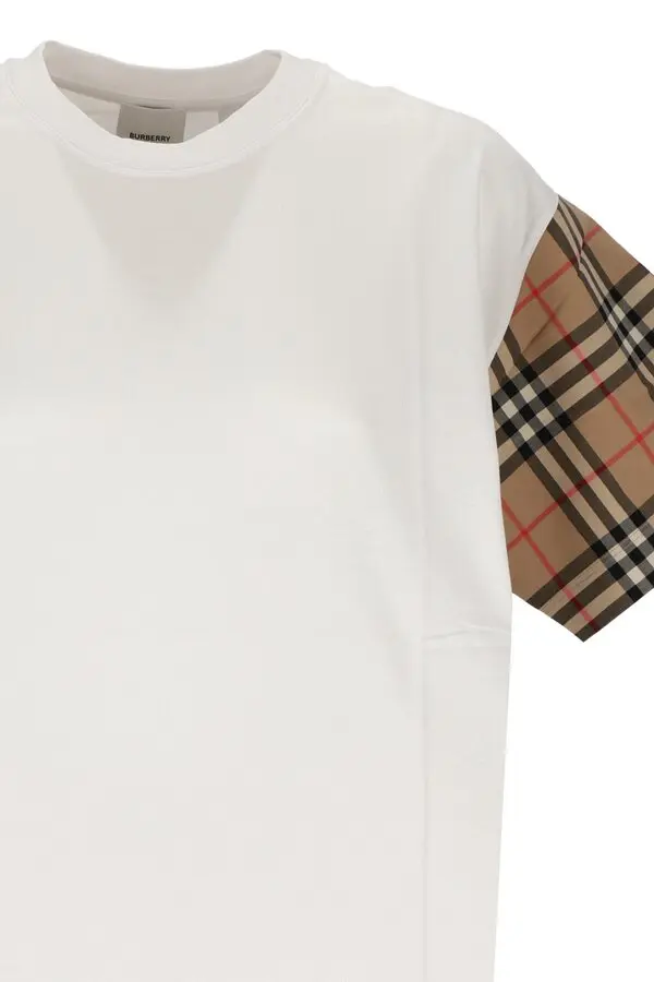 Burberry Crewneck Short Sleeve T-shirt With Check Sleeves