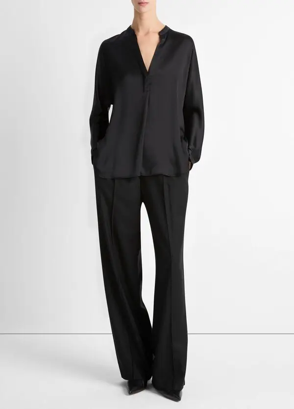 Vince Open Neck Long-sleeved Loose Fit Blouse - Black